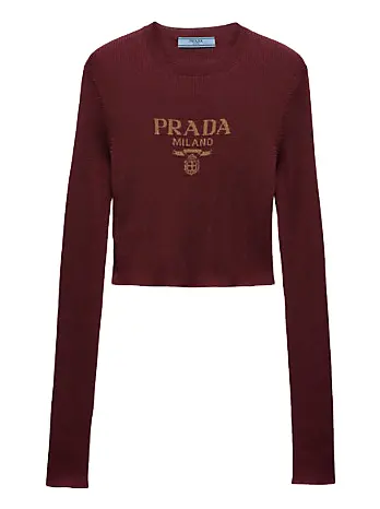 Prada Logo-intarsia Cropped Jumper - Burgundy