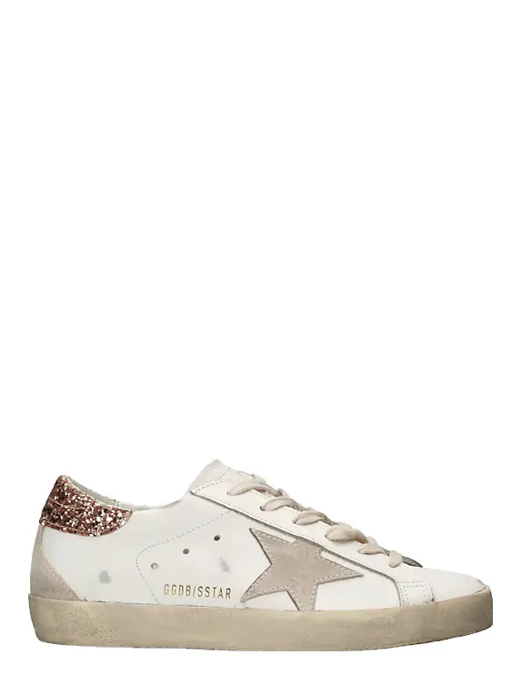 GOLDEN GOOSE Super-star Leather Trainers With Glitter Heel Tab - White/oth