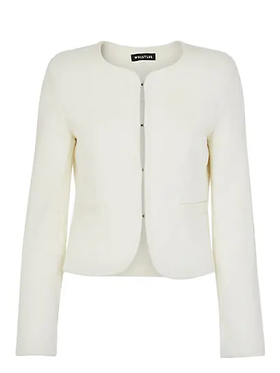 Whistles Collarless Textured Cotton-jersey Blazer - Cream