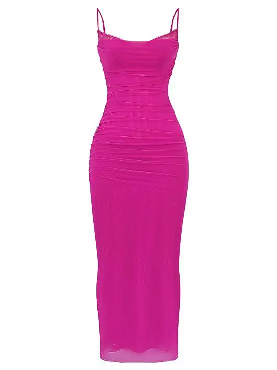 House Of Cb Nalini Lace-trim Corseted Maxi Dress - Fuchsia