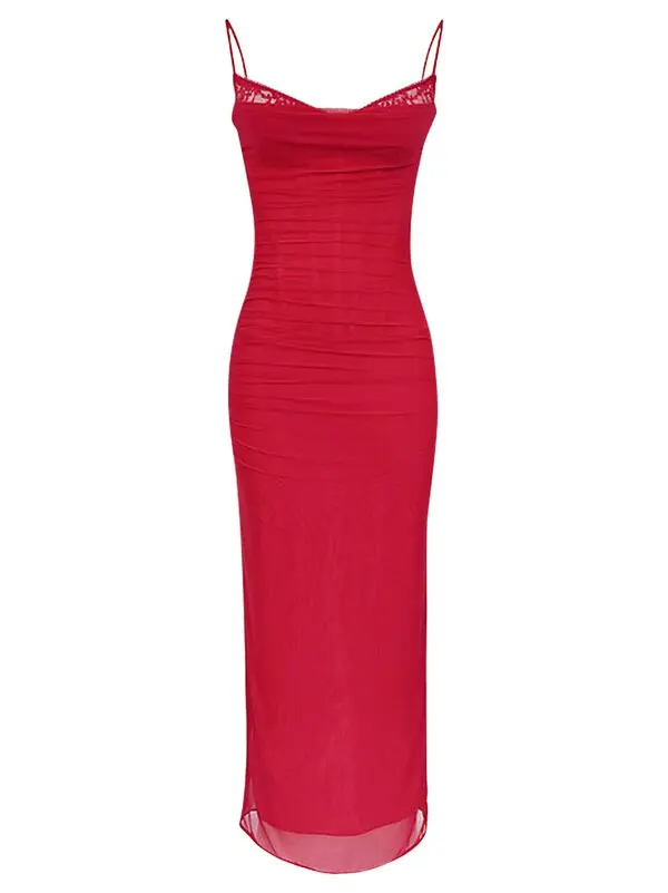 House Of Cb Nalini Lace-trim Corseted Maxi Dress - Haute Red