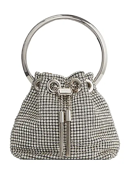JIMMY CHOO Bon Bon Micro Crystal-embellished Mesh Top-handle Bag - Silver