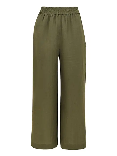Whistles Cropped Wide-leg Linen Trousers - Khaki/olive