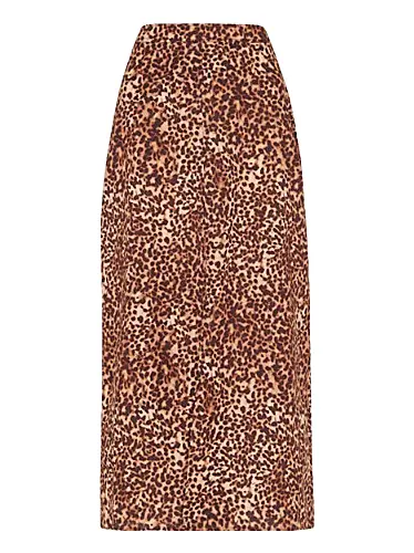Whistles Animal-print Linen-blend Midi Skirt - Multicolour