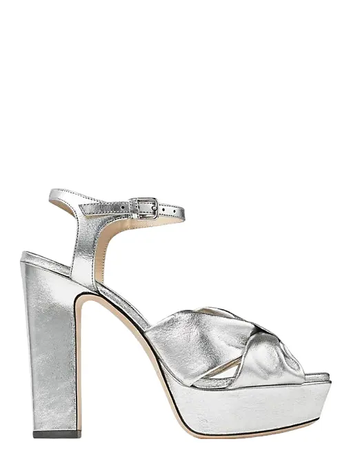 JIMMY CHOO Heloise 120 Bow-embellished Leather Platform-heeled Sandals - Silver