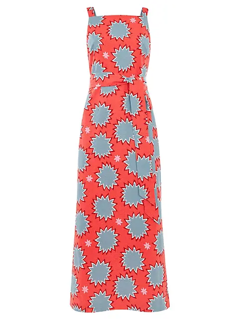 Whistles Sunburst Graphic-print Sleeveless Linen-blend Midi Dress - Pink