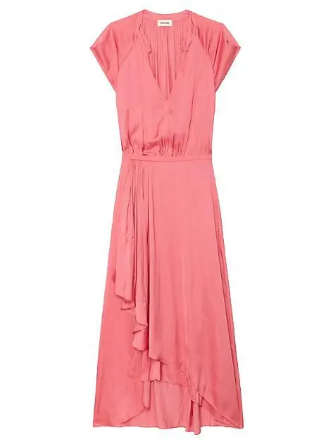 Zadig&Voltaire Randall V-neck Raglan-sleeve Satin Midi Dress - Tea Rose
