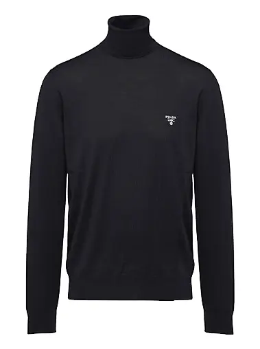 Prada Logo-print Turtleneck Wool Jumper - Black