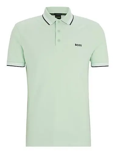 BOSS Logo-embroidered Stripe Cotton-piqué Polo Shirt - Open Green