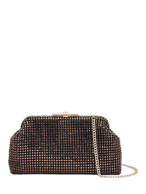 REISS Adaline Crystal-embellished Woven Clutch Bag - Chocolate