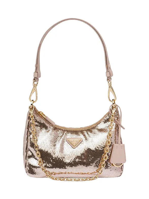 Prada Re-nylon Embellished Shoulder Bag - Powder
