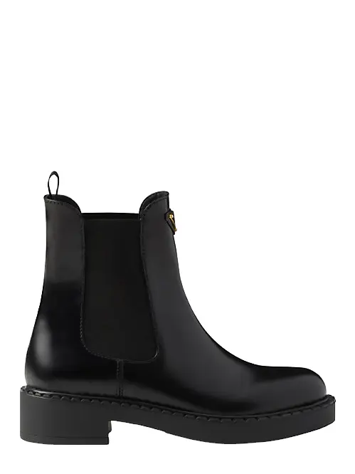 Prada Logo-plaque Leather Chelsea Boots - Black