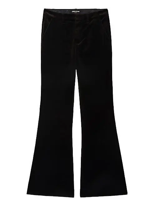 Zadig&Voltaire Flared-leg Mid-rise Cotton- Trousers - Dark Chocolate