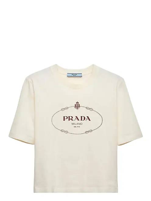 Prada Logo-print Boxy-fit Cotton-jersey T-shirt - Neutral