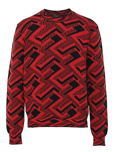 Prada Abstract-pattern Wool And Cashmere-blend Jumper - Black + Red