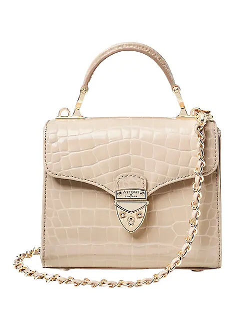 ASPINAL OF LONDON Mayfair Mini Croc-embossed Shoulder Bag - Taupe