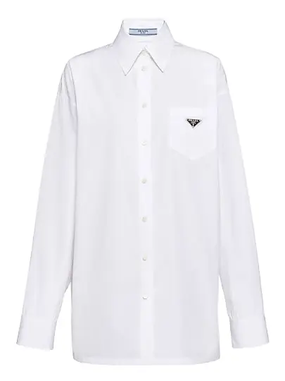 Prada Logo-plaque Long-sleeve Cotton Shirt - White