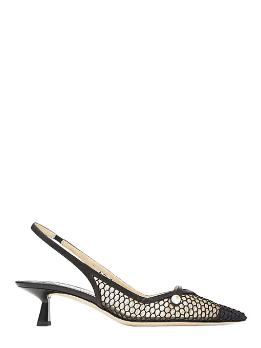 JIMMY CHOO Amita 45 Pointed-toe Mesh Slingback Heeled Pumps - Black/black