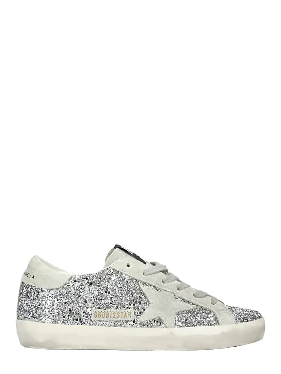 GOLDEN GOOSE Super-star Suede And Glitter Trainers - Silver