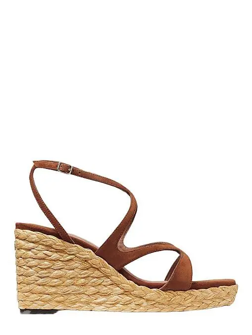 JIMMY CHOO Ayla 85 Suede And Raffia Wedge Sandals - Tan