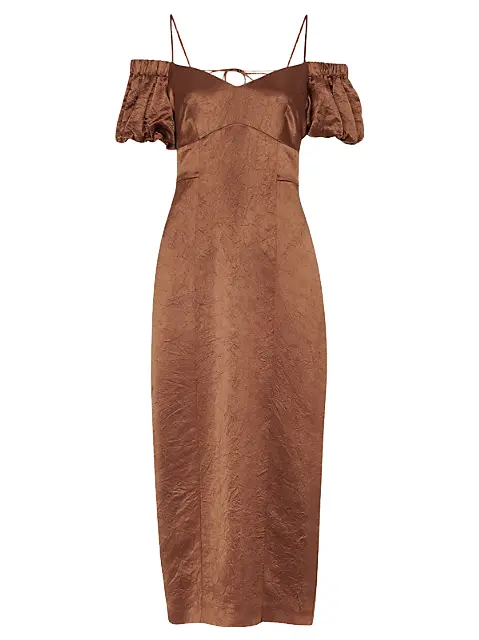 Whistles Faye Bardot-neck Satin Midi Dress - Brown