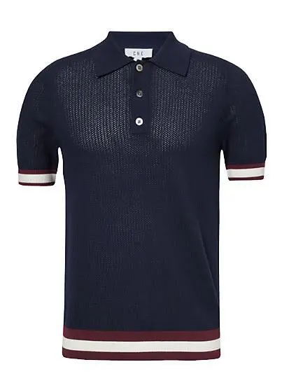 CHE Quinn Stripe-trimmed Cotton-knit Polo Shirt - Navy