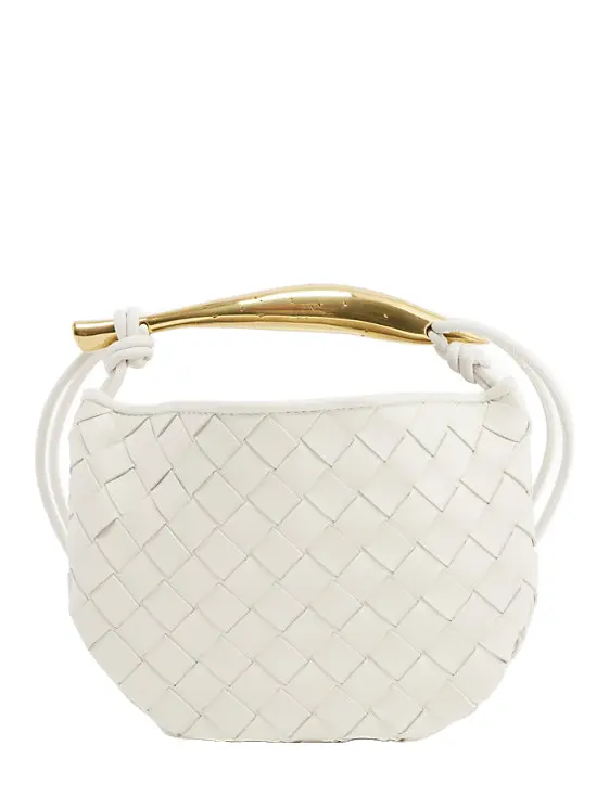 Bottega Veneta Sardine Mini Intrecciato Leather Shoulder Bag - Chalk-m Brass