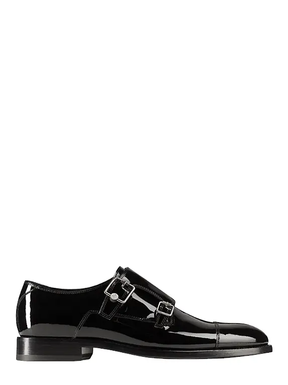 JIMMY CHOO Finnion Patent-leather Monk Shoes - Black