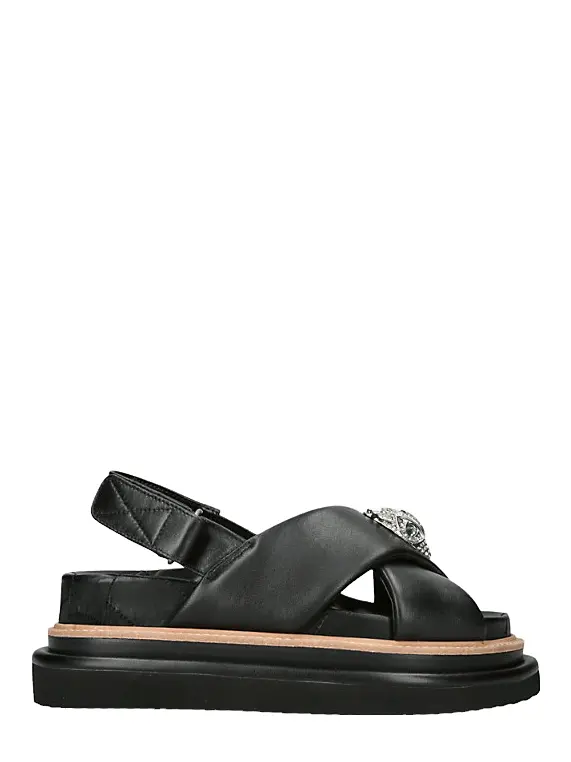 Kurt Geiger Orson Cross-strap Leather Flat Sandals - Black