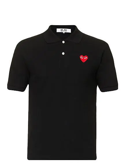 Play Comme Des Garcon Heart-appliqué Regular-fit Cotton Piqué Polo Shirt - Black