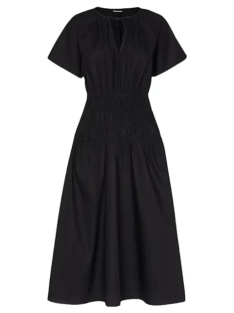 Whistles Cut-out Shirred-waist Midi Dress - Black
