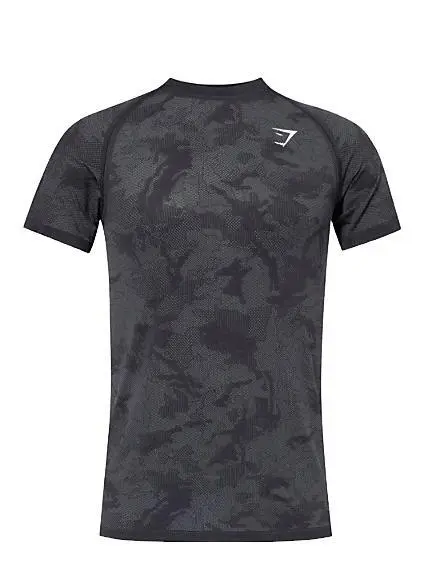 GYMSHARK Geo Seamless Logo-embroidered Jersey T-shirt - Black/charcoal Grey