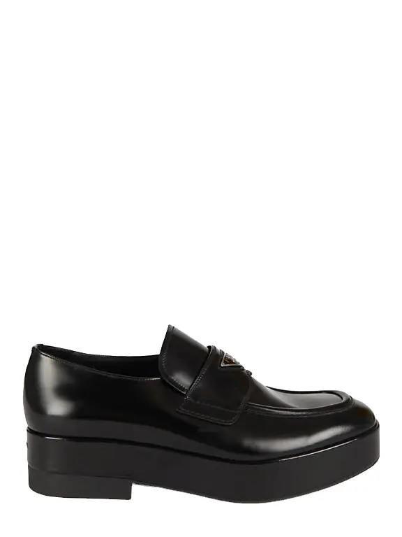 Prada Branded Brushed Leather Loafers - Black