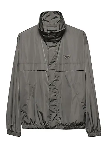 Prada Logo-embroidered Funnel-neck Nylon Jacket - Grey