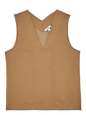 REISS Mira V-neck Sleeveless Woven Top - Camel