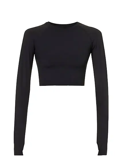 ADANOLA Fitted Long-sleeved Cropped T-shirt - Black