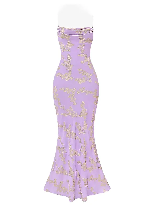 House Of Cb Capriana Metallic Floral-jacquard Satin Maxi Dress - Orchid