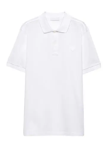 Prada Logo-badge Slim-fit Cotton-piqué Polo Shirt - White