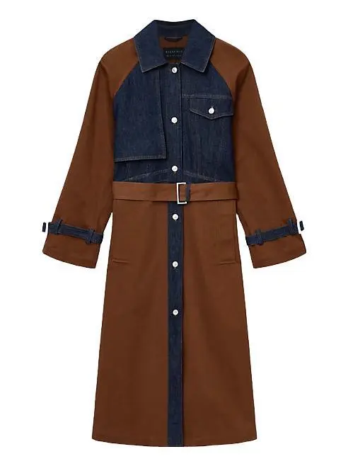 ALLSAINTS Dayly Denim-panel Organic-cotton Trench - Cognac Brown