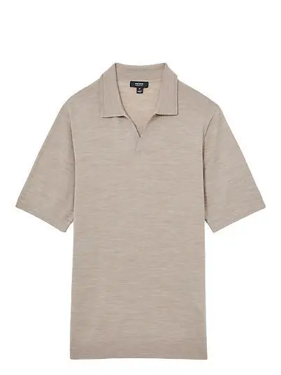 REISS Duchie Open-collar Short-sleeve Wool Polo - Wheat Melange