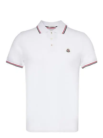 Moncler Brand-patch Split-hem Cotton-piqué Polo Shirt - White