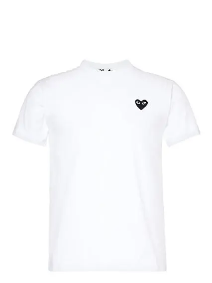 Play Comme Des Garcon Small Black Heart Brand-appliqué Cotton-jersey T-shirt - White