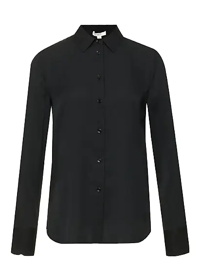 Vince Long-sleeved Slim-fit Stretch-silk Shirt - Black