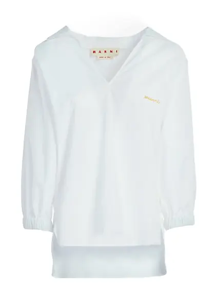 Marni Logo-embroidered Cotton-poplin Shirt - Lily White