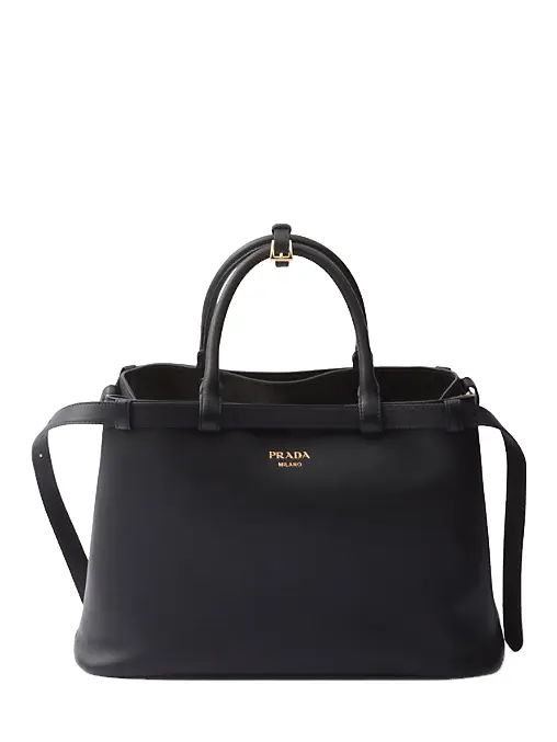 Prada Buckle Leather Medium Tote Bag - Black