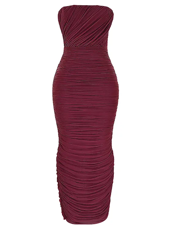 House Of Cb Gathered Stretch-woven Maxi Dress - Wine