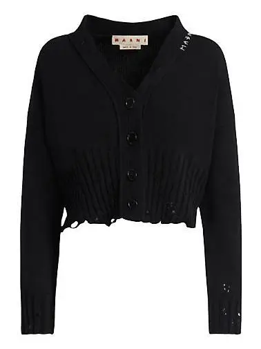 Marni Distressed V-neck Cotton-knit Cardigan - Black
