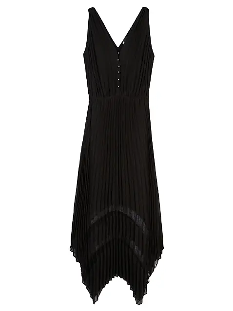 The Kooples Lace-embroidered Pleated Woven Midi Dress - Black