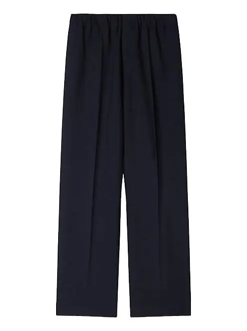 Sandro Elasticated-waist Wide-leg Trousers - Navy Blue