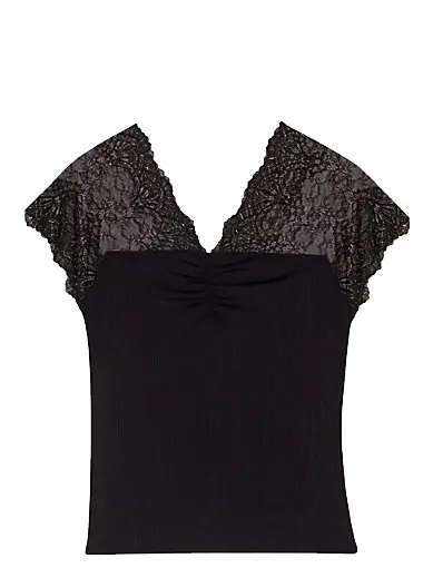 Maje Liliona Lace-panel Top - Noir / Gris